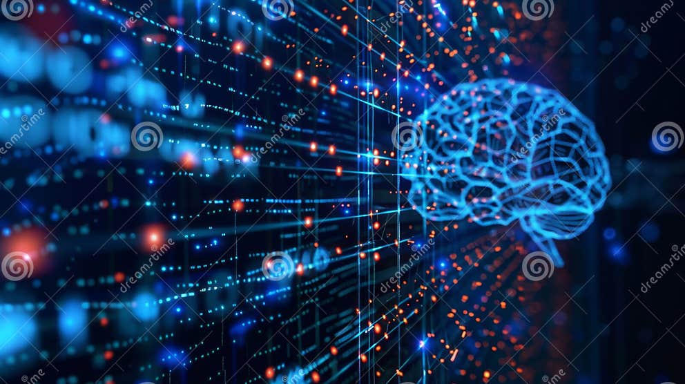 Code and Brain Digital Illustration Background. Generative Ai Stock ...