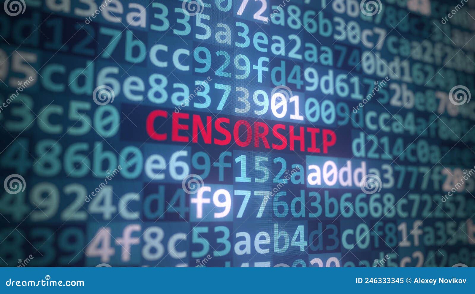 Code and CENSORSHIP Text on the Computer Display. 3D Rendering Stock ...