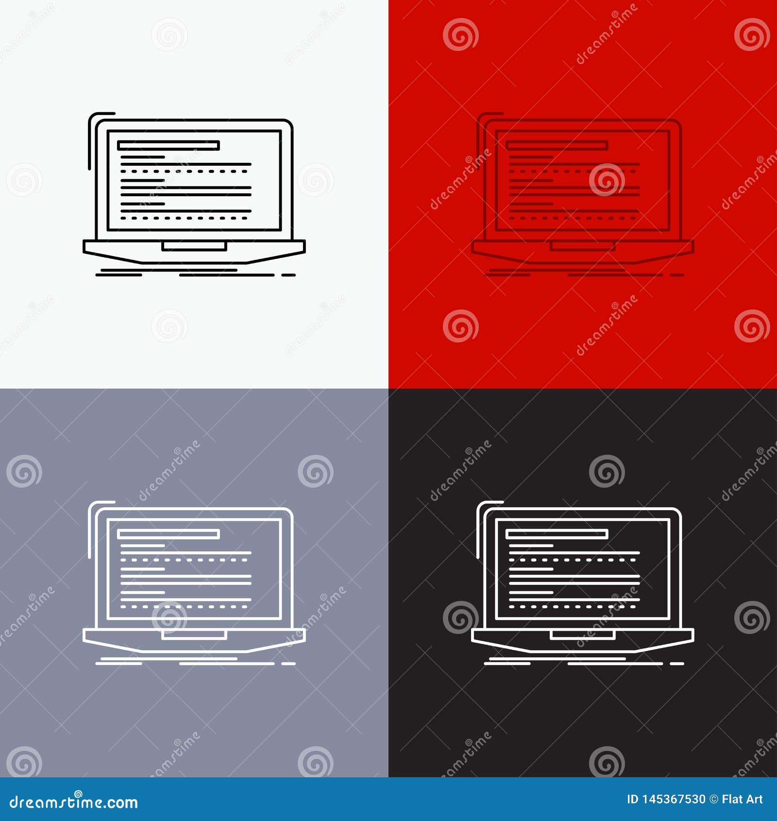 Code Coding Computer Monoblock Laptop Icon Over Various Background Line Style Design