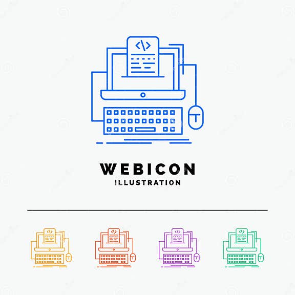 Code Coding Computer Monoblock Screen 5 Color Line Web Icon