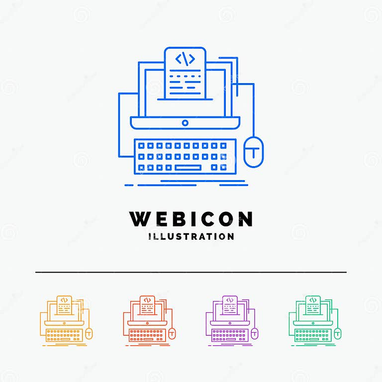 Code Coding Computer Monoblock Screen 5 Color Line Web Icon