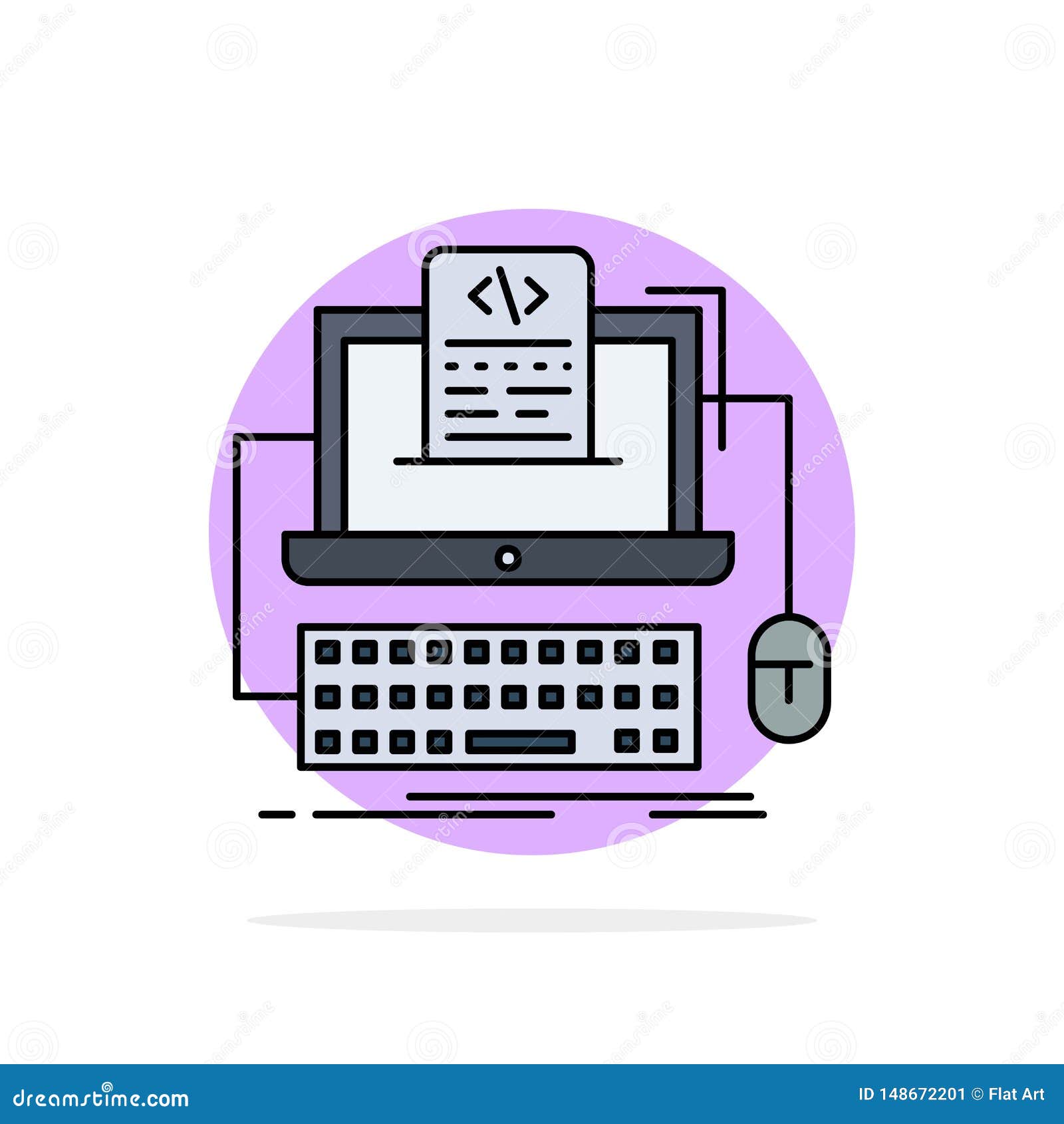 Code, Coding, Computer, Monoblock, Screen Flat Color Icon Vector Stock Vector - Illustration of ...