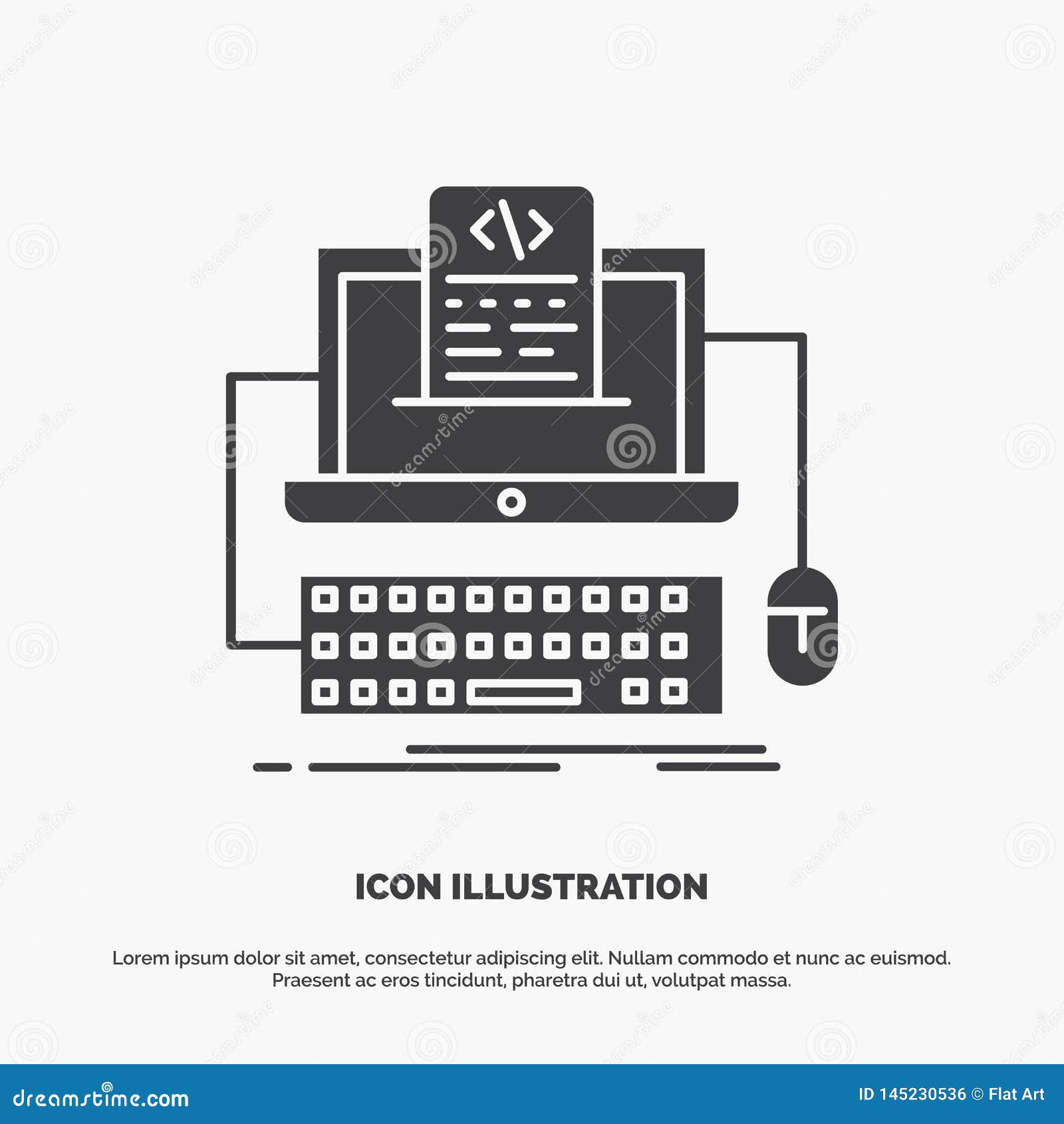 Code Coding Computer Monoblock Screen Icon Glyph Vector Gray
