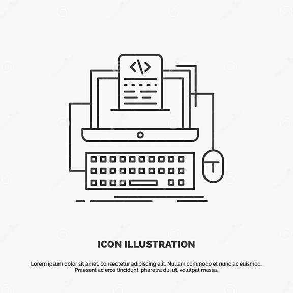 Code Coding Computer Monoblock Screen Icon Line Vector Gray Symbol
