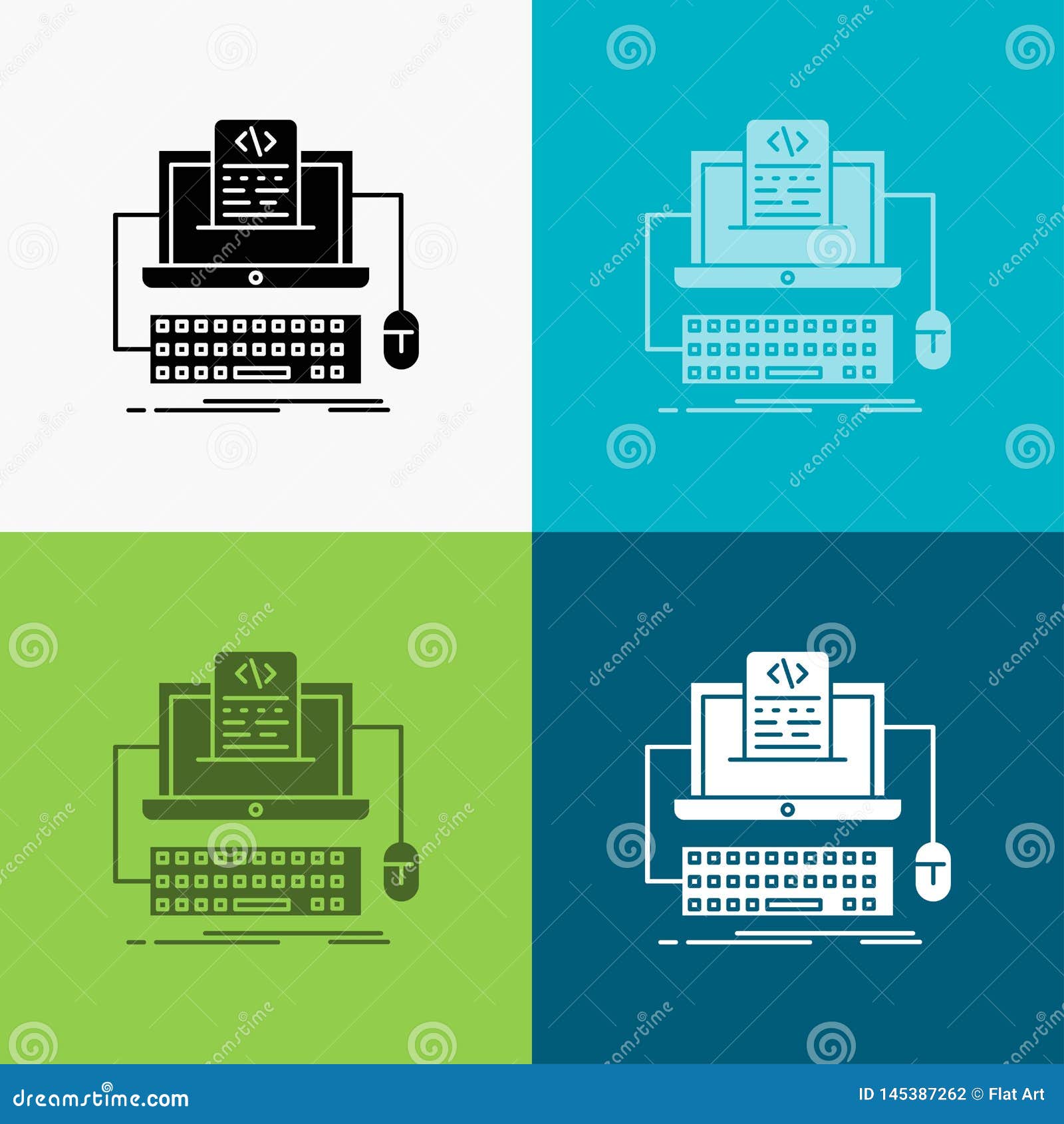 Code Coding Computer Monoblock Screen Icon Over Various Background