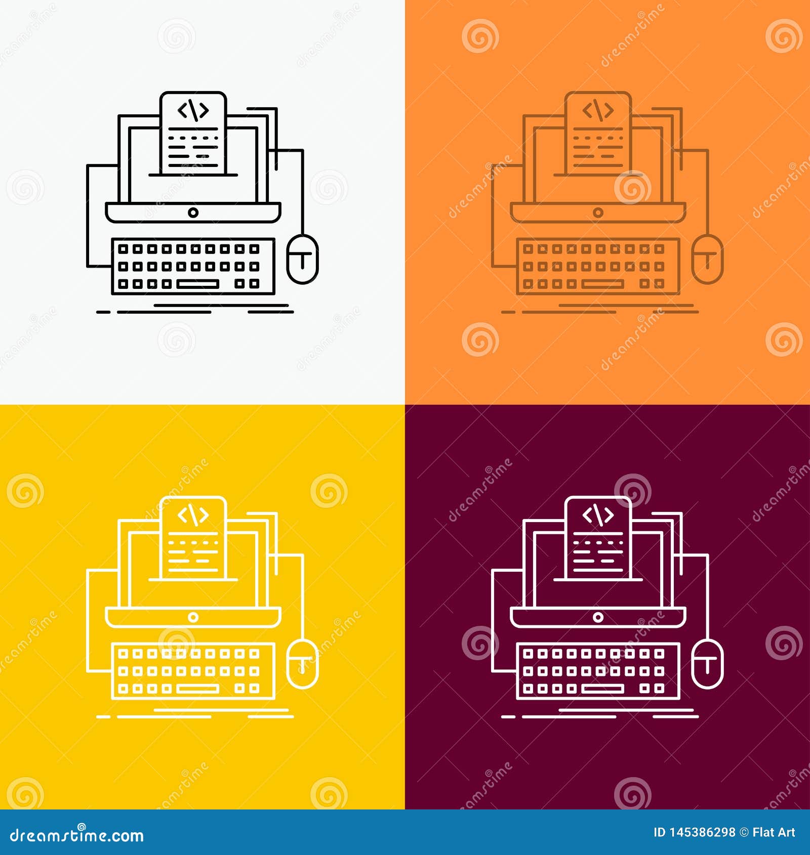 Code Coding Computer Monoblock Screen Icon Over Various Background