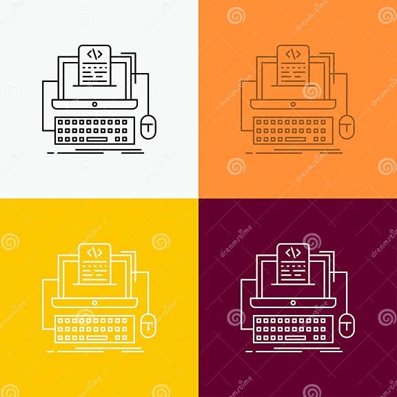 Code, Coding, Computer, Monoblock, Screen Icon Over Various Background. Line Style Design ...