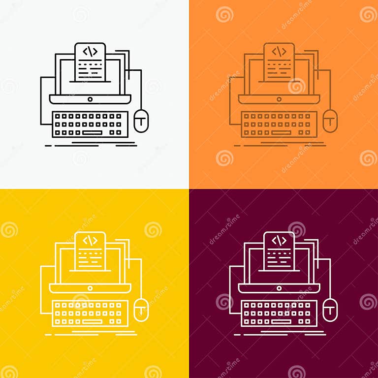 Code Coding Computer Monoblock Screen Icon Over Various Background