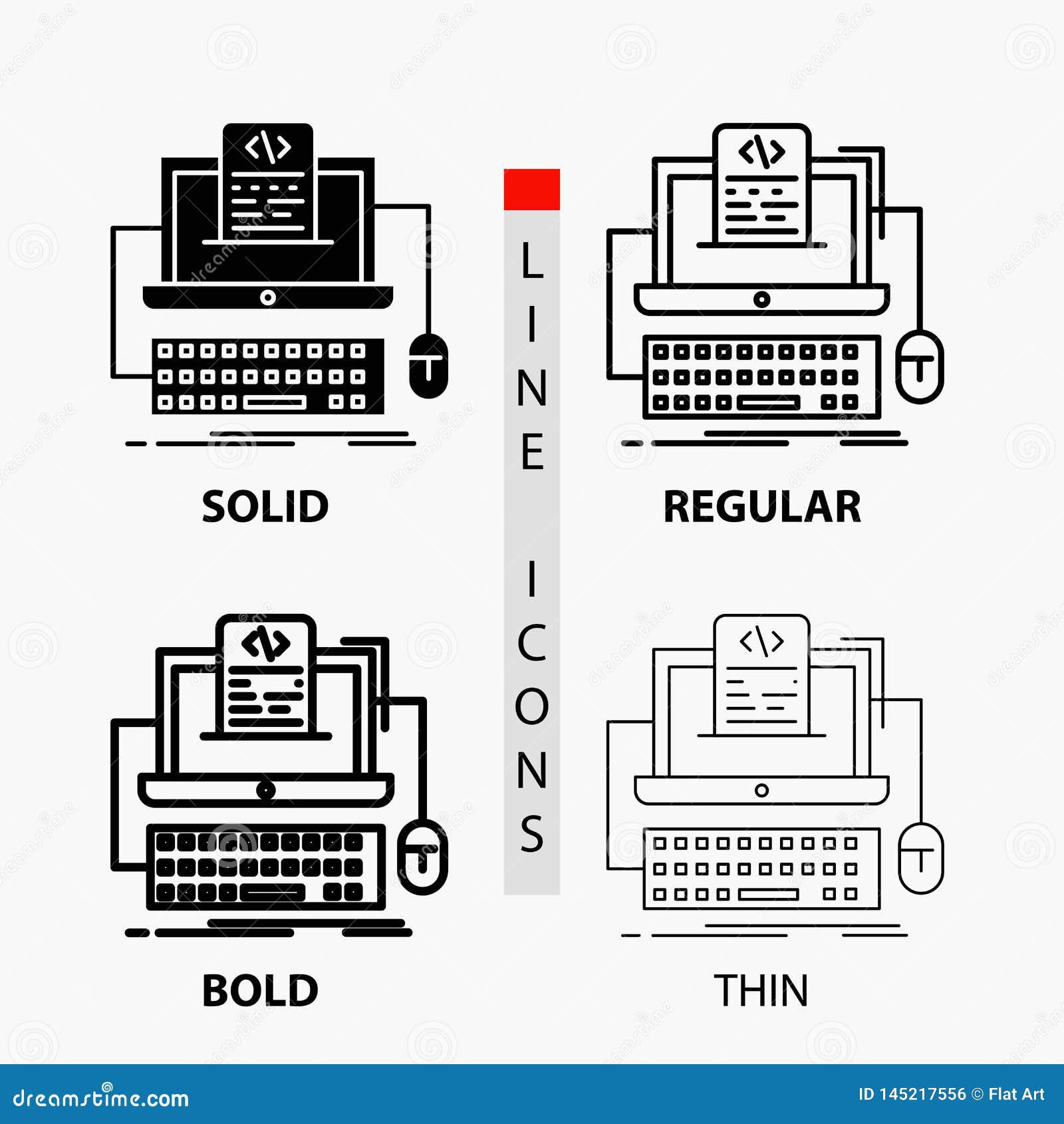Code Coding Computer Monoblock Screen Icon In Thin Regular Bold Line And Glyph Style