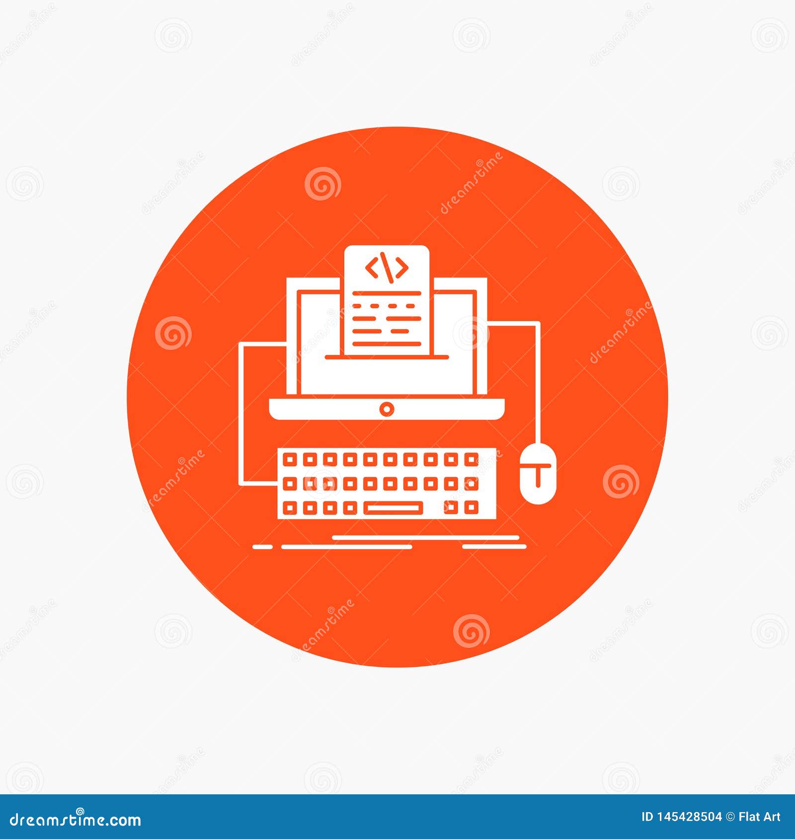 Code Coding Computer Monoblock Screen White Glyph Icon In Circle Vector Button Illustration