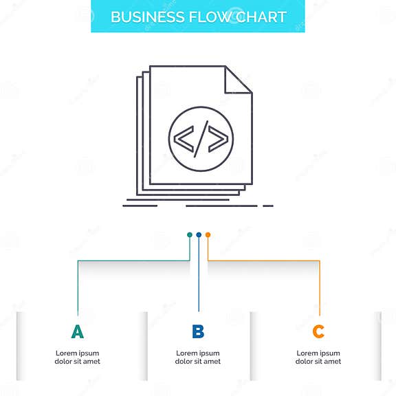 Code Coding File Programming Script Business Flow Chart Design With 3 Steps Line Icon For