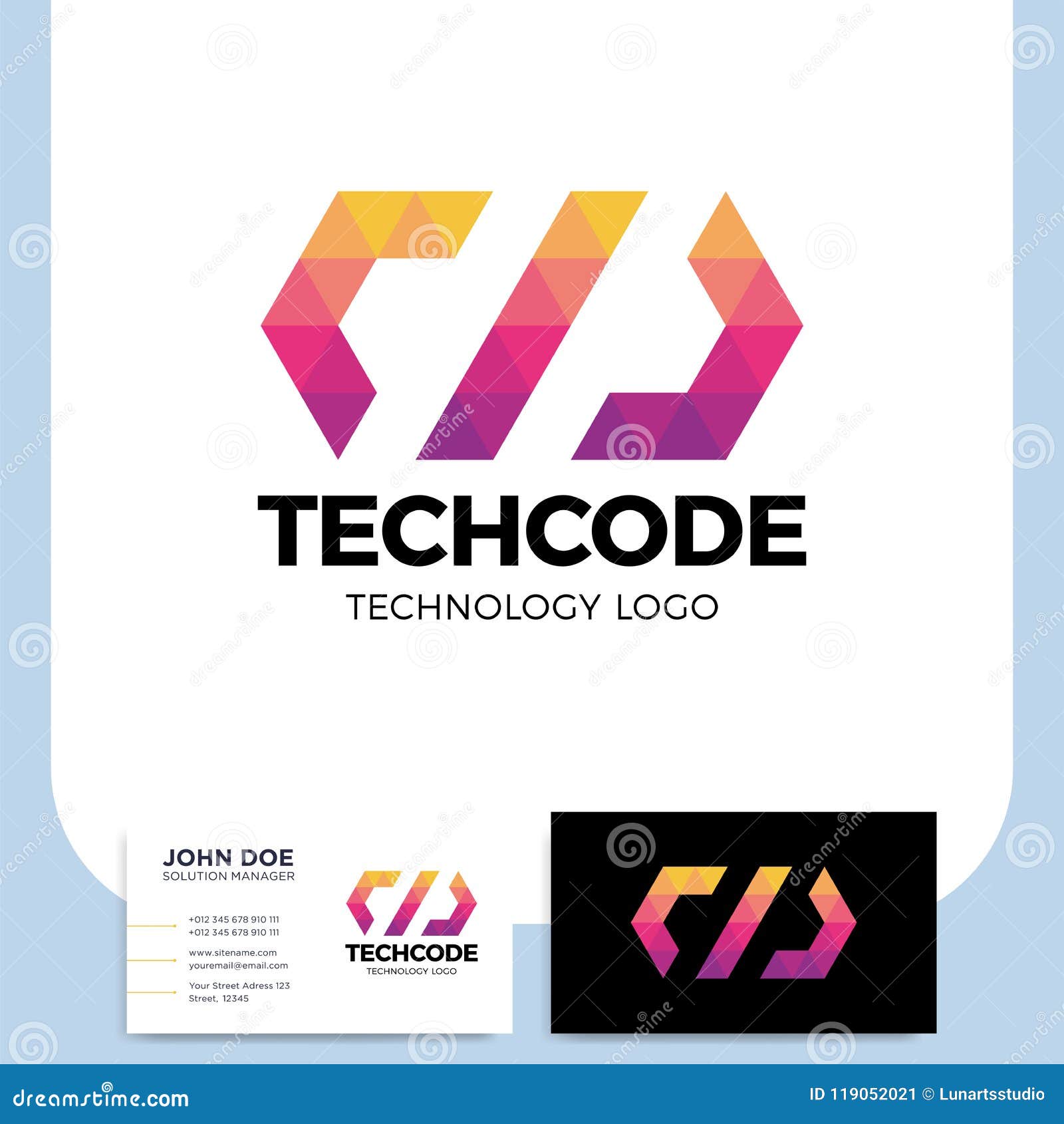 Code or Coding Logo of a Stylized Triangle Shape Built with Colo ...