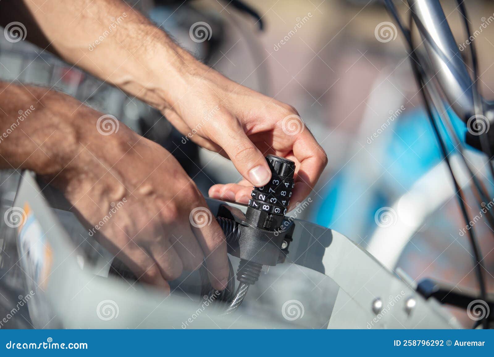 Code Combination Lock To Secure Bicycle on Street Stock Photo - Image ...