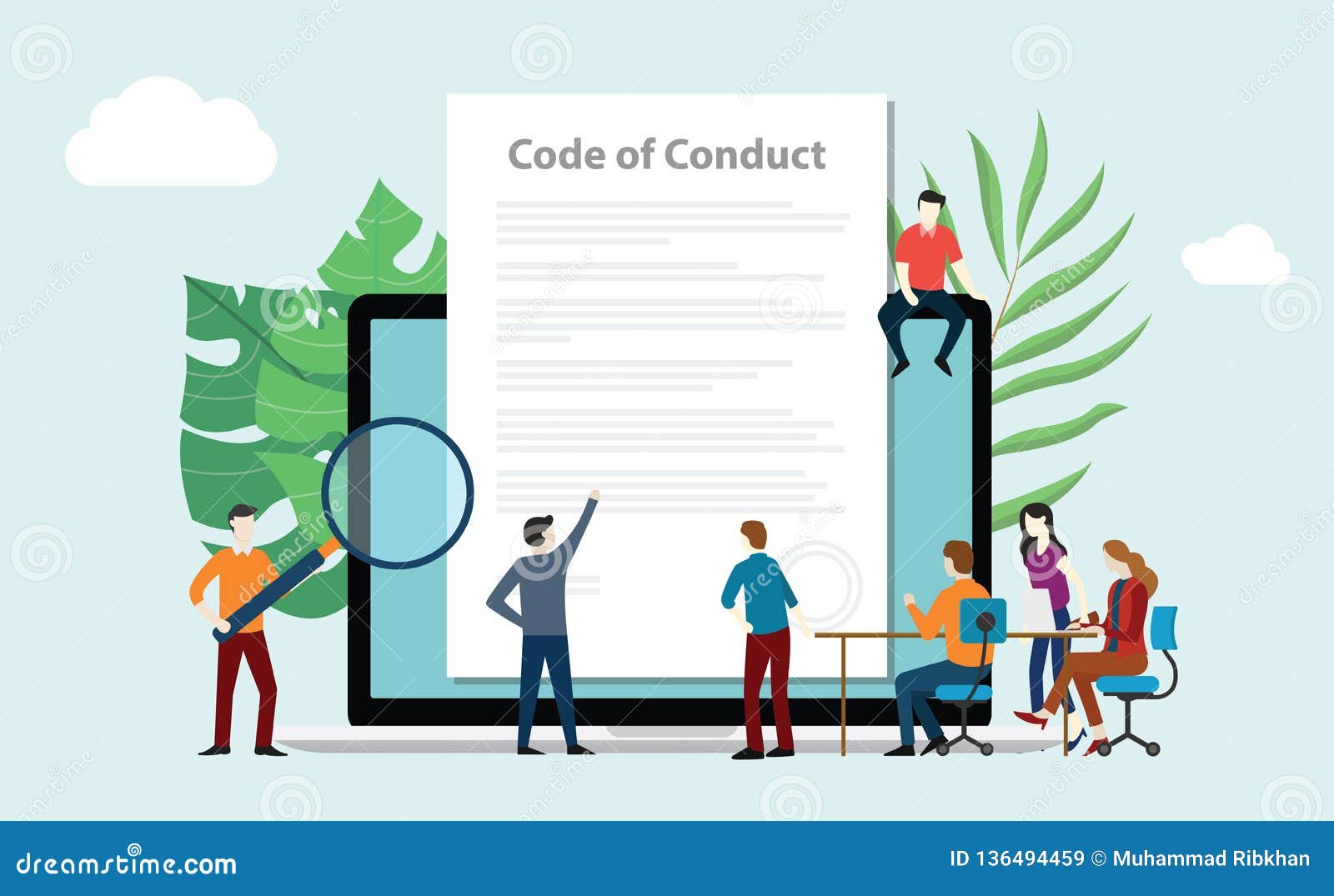 Code of Conduct Team People Work Together on Paper Document on Laptop ... Code of Conduct Team People Work Together on Paper Document on Laptop ...