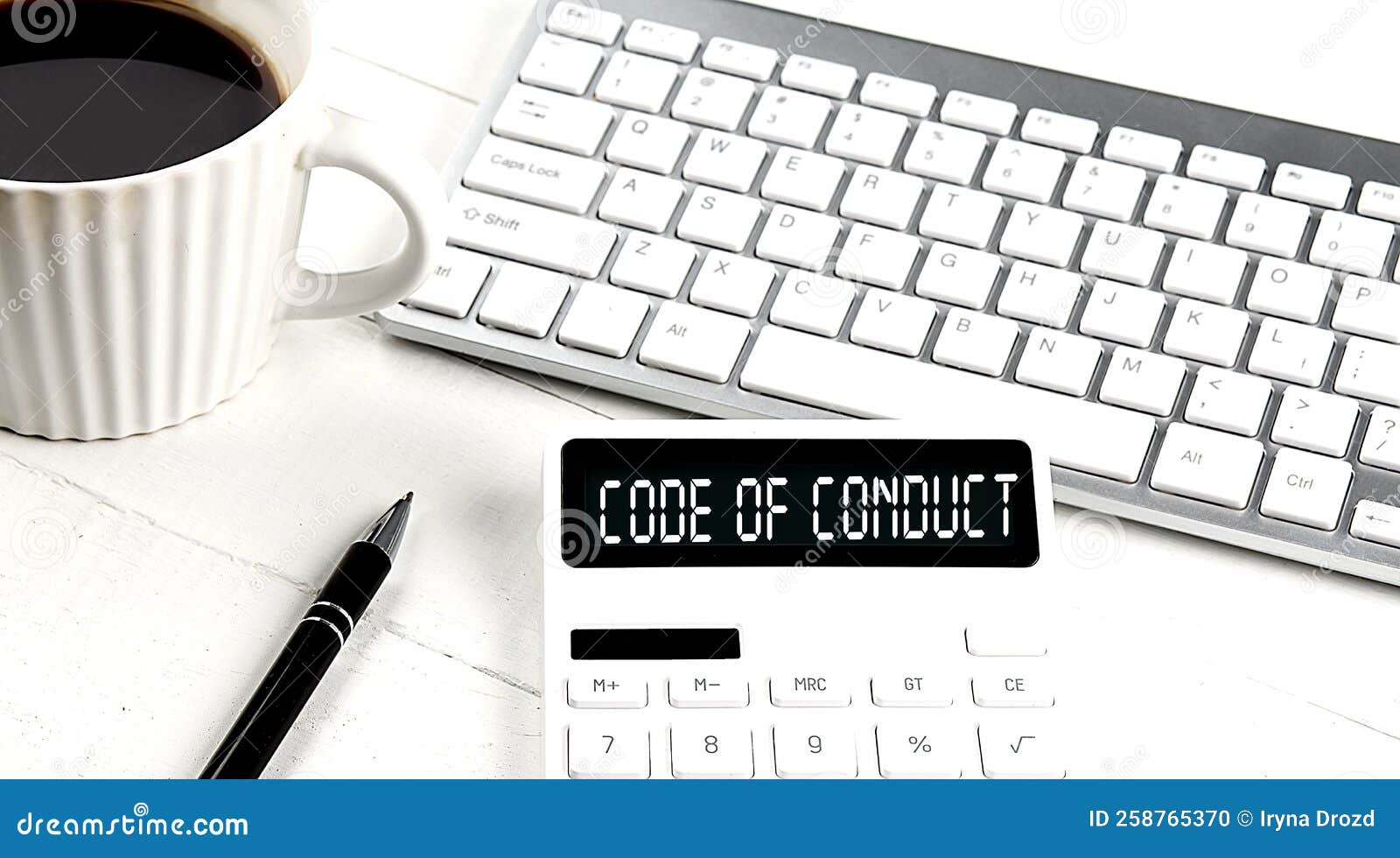 CODE of CONDUCT Text on Calculator with Keyboard and Coffee Stock Photo ...