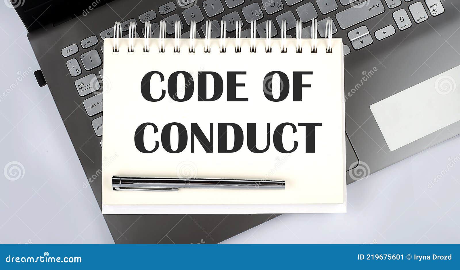 CODE of CONDUCT - Top View Notebook Writing on the Laptop Stock Image ...