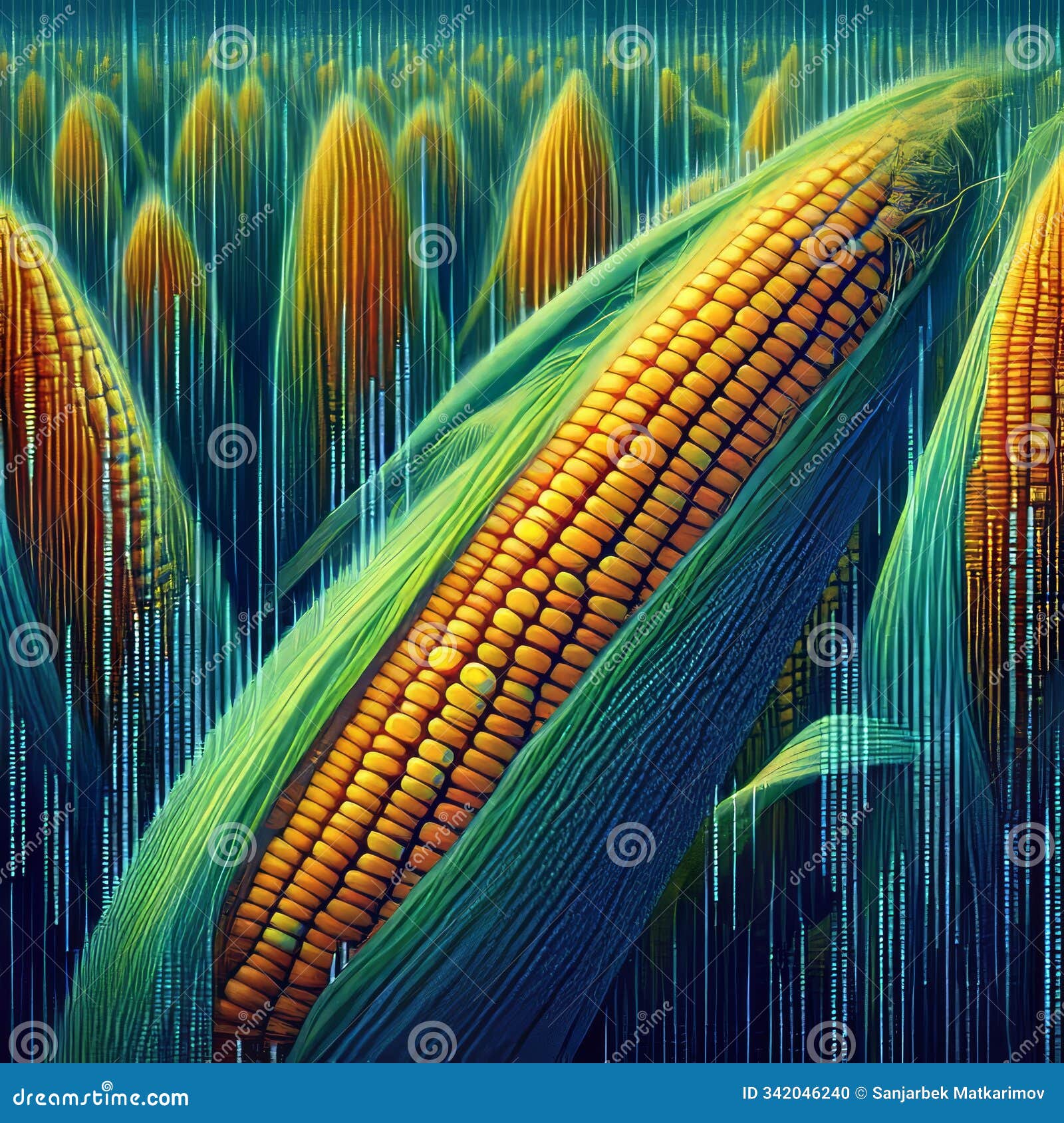 Code Corn Create a Matrix Code Image of Corn Stalks Capturing Th Stock ...