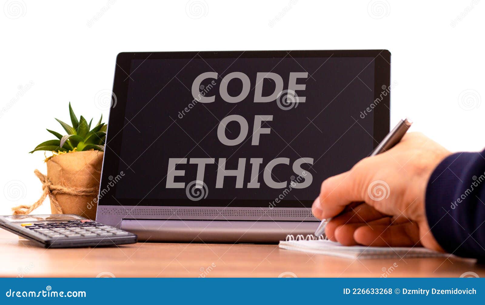 Code of Ethics Symbol. Tablet with Words `code of Ethics`. Businessman ...