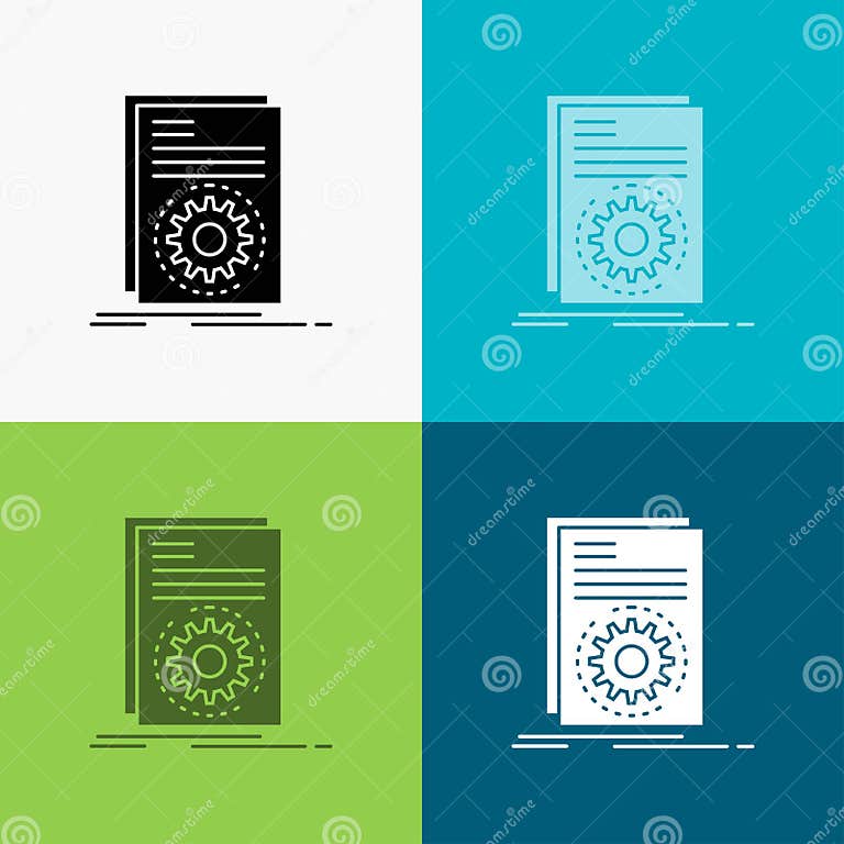 Code Executable File Running Script Icon Over Various Background Glyph Style Design