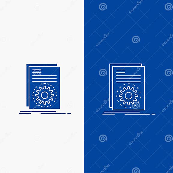 Code Executable File Running Script Line And Glyph Web Button In Blue Color Vertical Banner