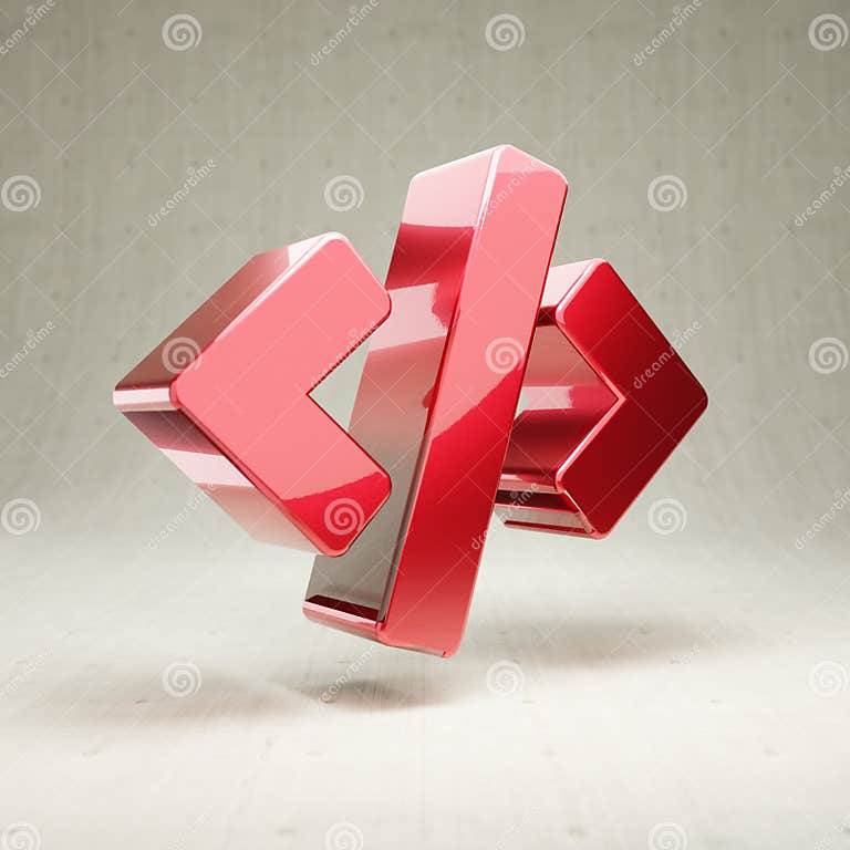 Code Icon. Red Glossy Metallic Code Symbol Isolated on White Concrete ...