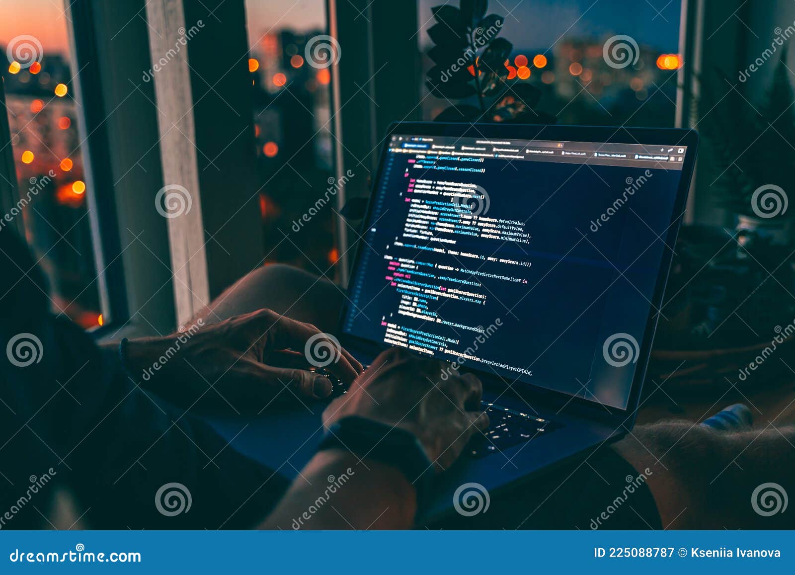 The Code on the Laptop Screen at Night. Software Development Stock ...