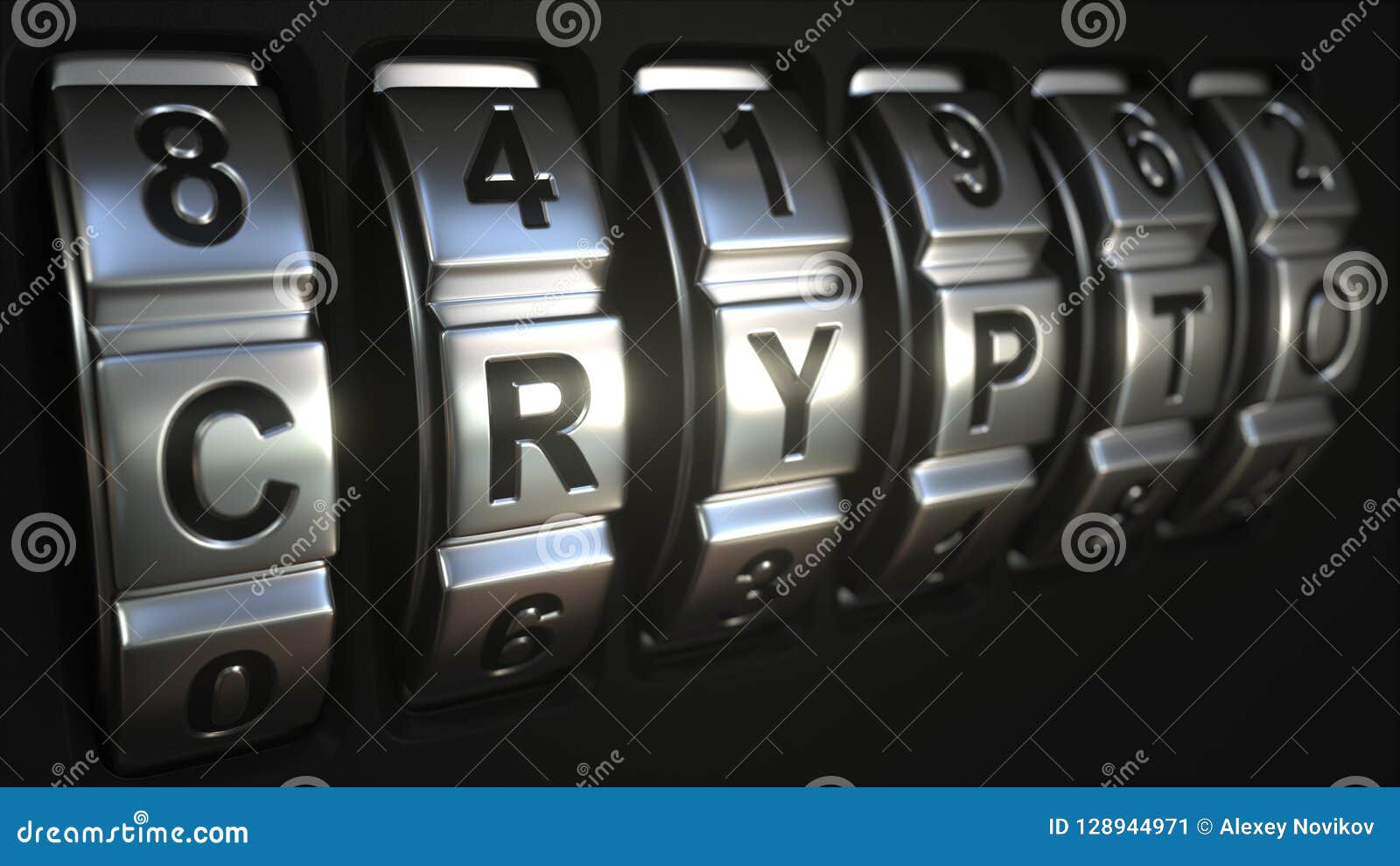 Code Lock Rings Stop Rotation at Word CRYPTO, 3D Rendering Stock ...