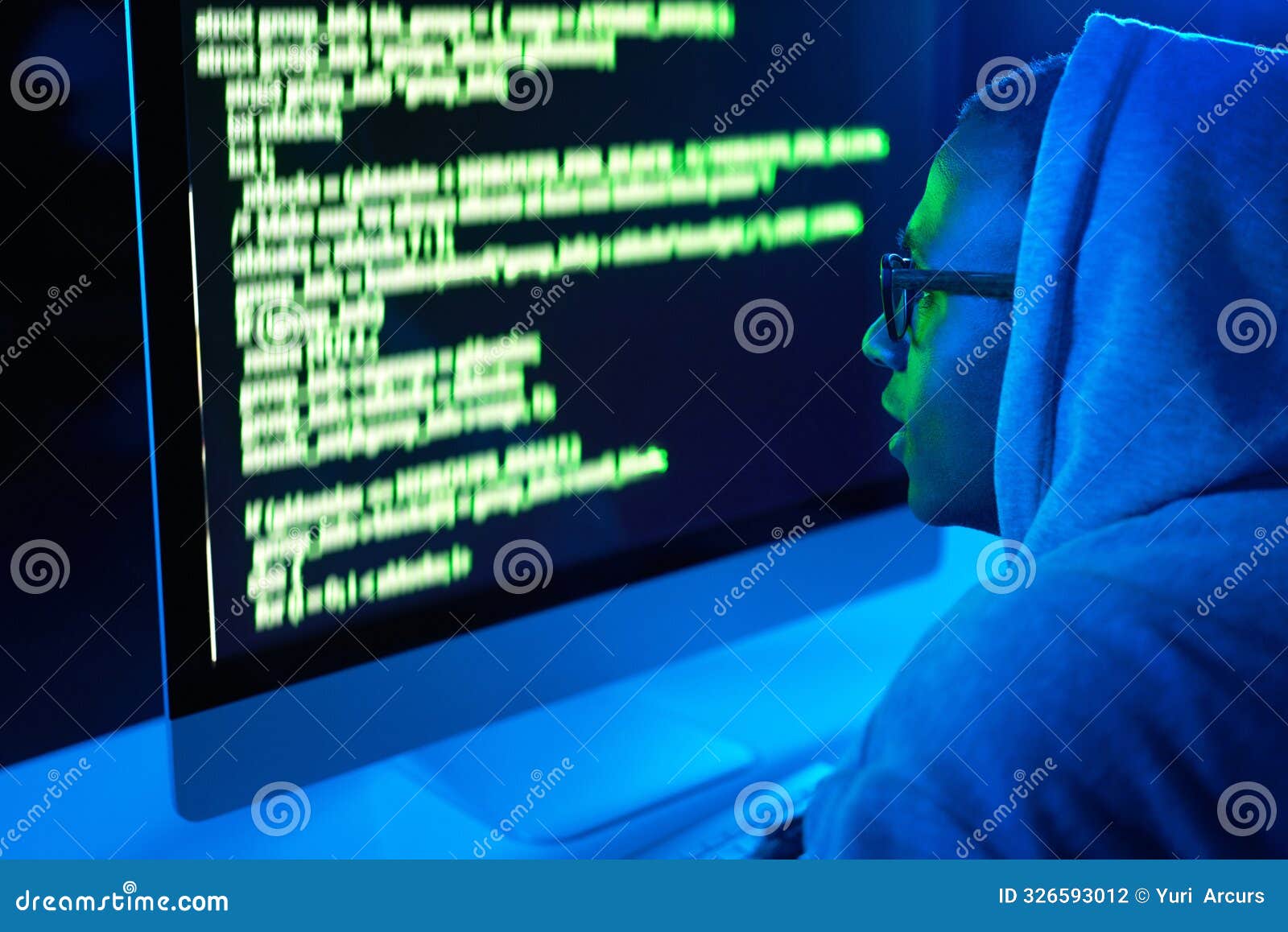 Code, Man or Hacker with Pc or Screen for Cybercrime, Malware or ...