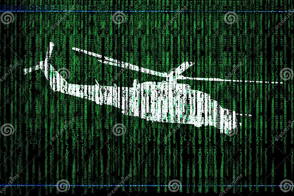 The Code Matrix and Helicopter Silhouette Stock Illustration ...