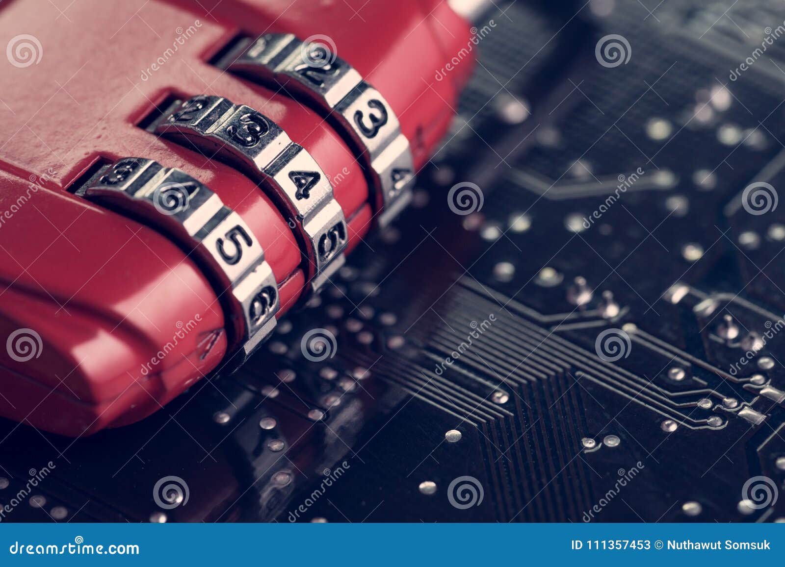Code Numbers on Combination Pad Lock on Computer Circuit Board W Stock ...