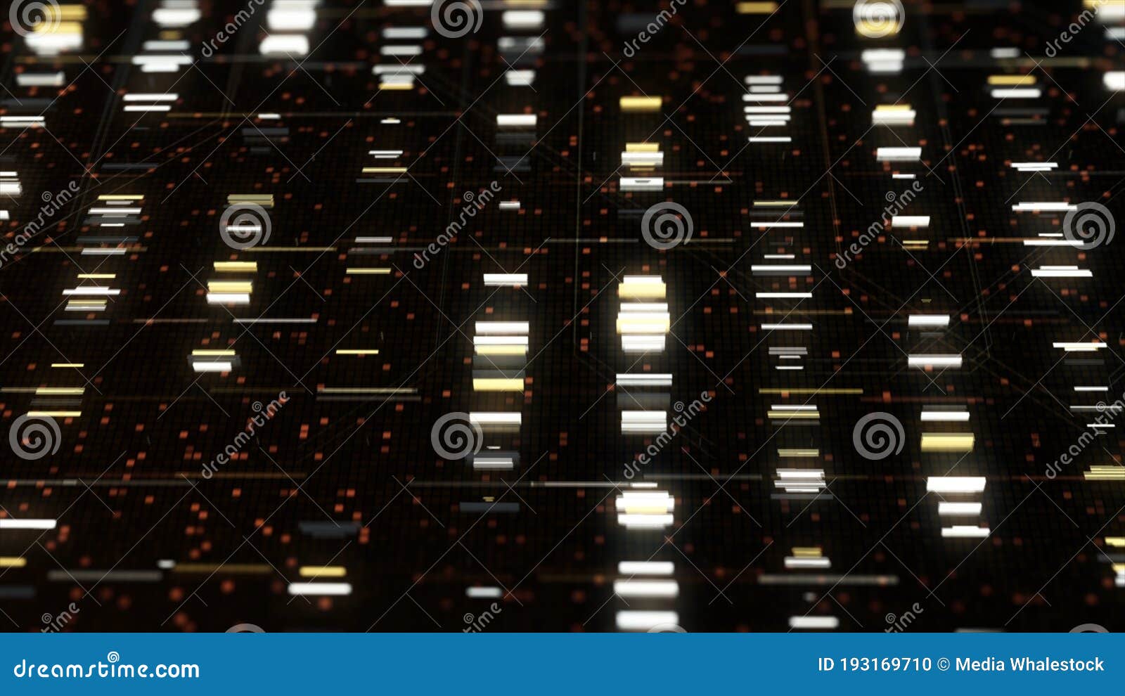 Code Processing in Circuit Board, Abstract Server. Animation. Data Moves in the Form of Rows of ...