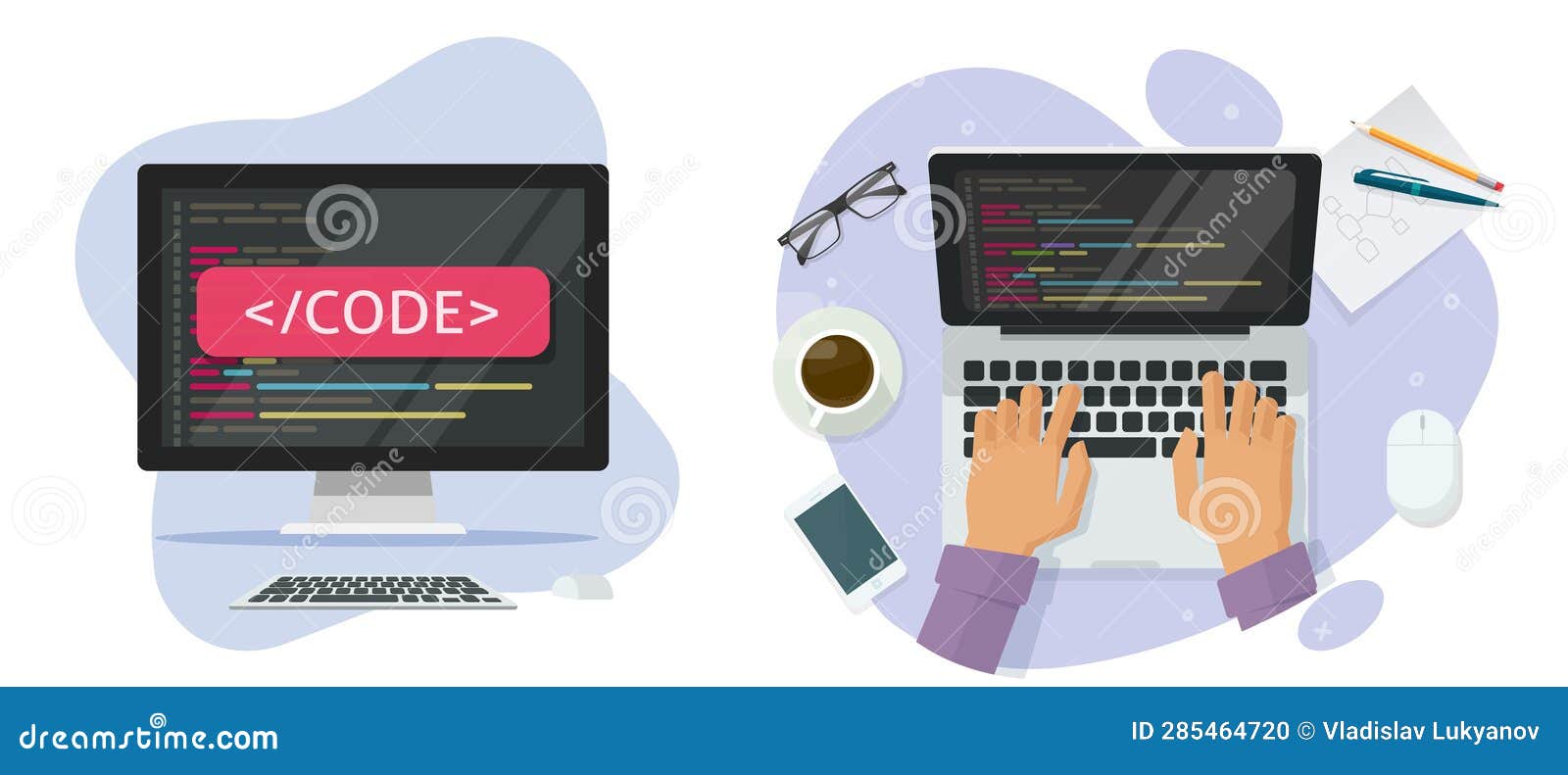 Code Programming On Computer Laptop Screen Vector Icon Flat Graphic Illustration Developer