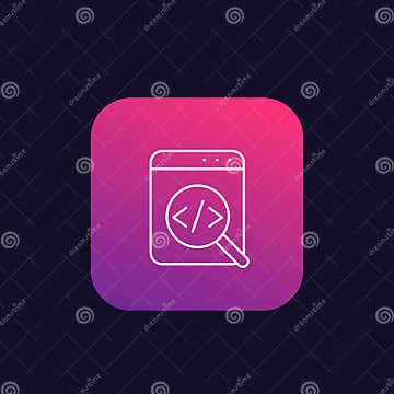 Code Review, Software Development Linear Icon Stock Vector - Illustration of script, glass ...