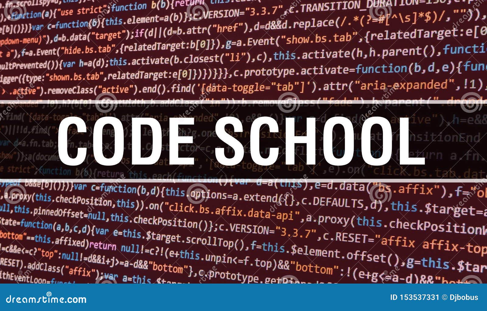 Code School Concept with Random Parts of Program Code. Code School with ...