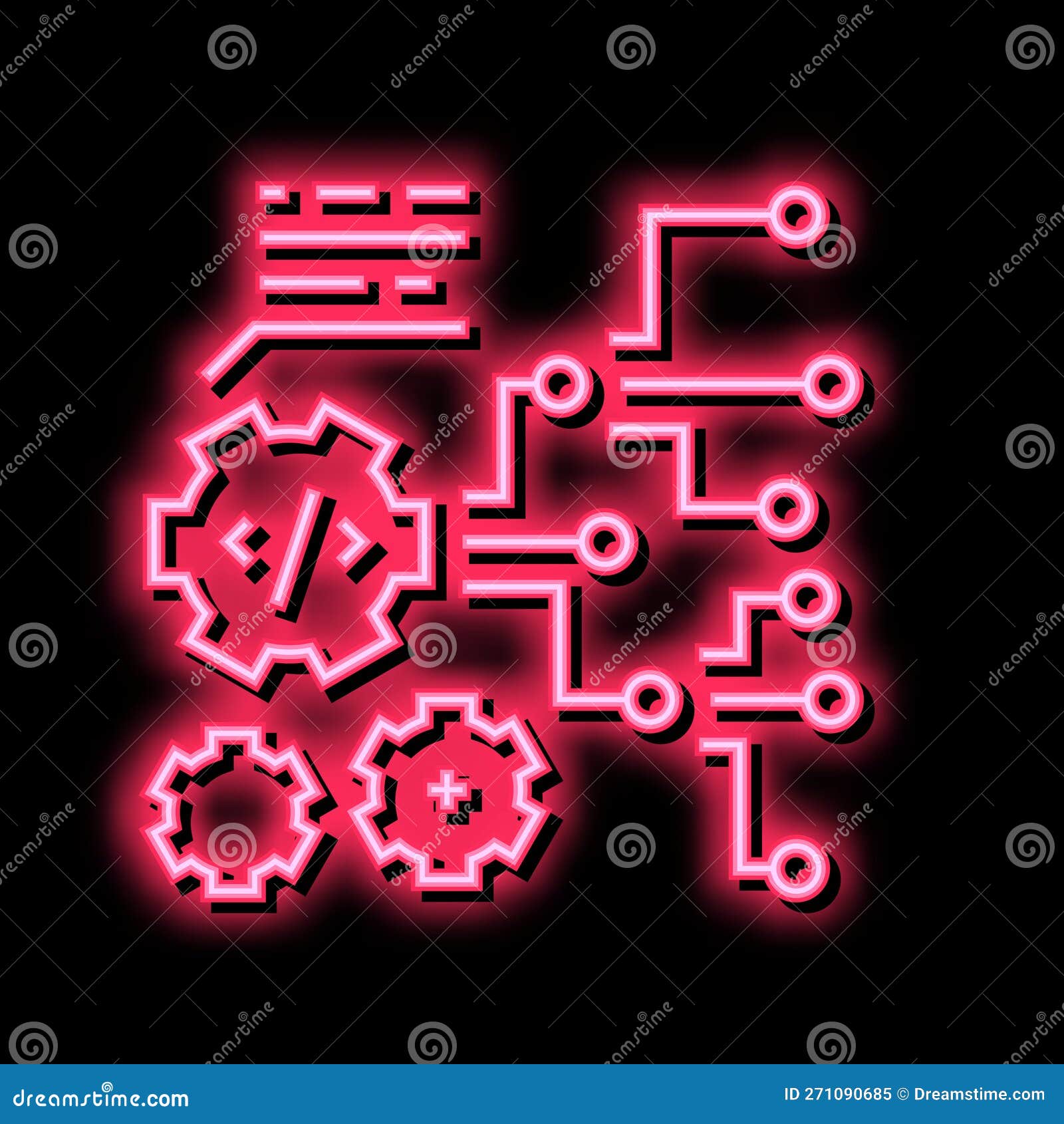Code and Settings Working Process Neon Glow Icon Illustration Stock ...