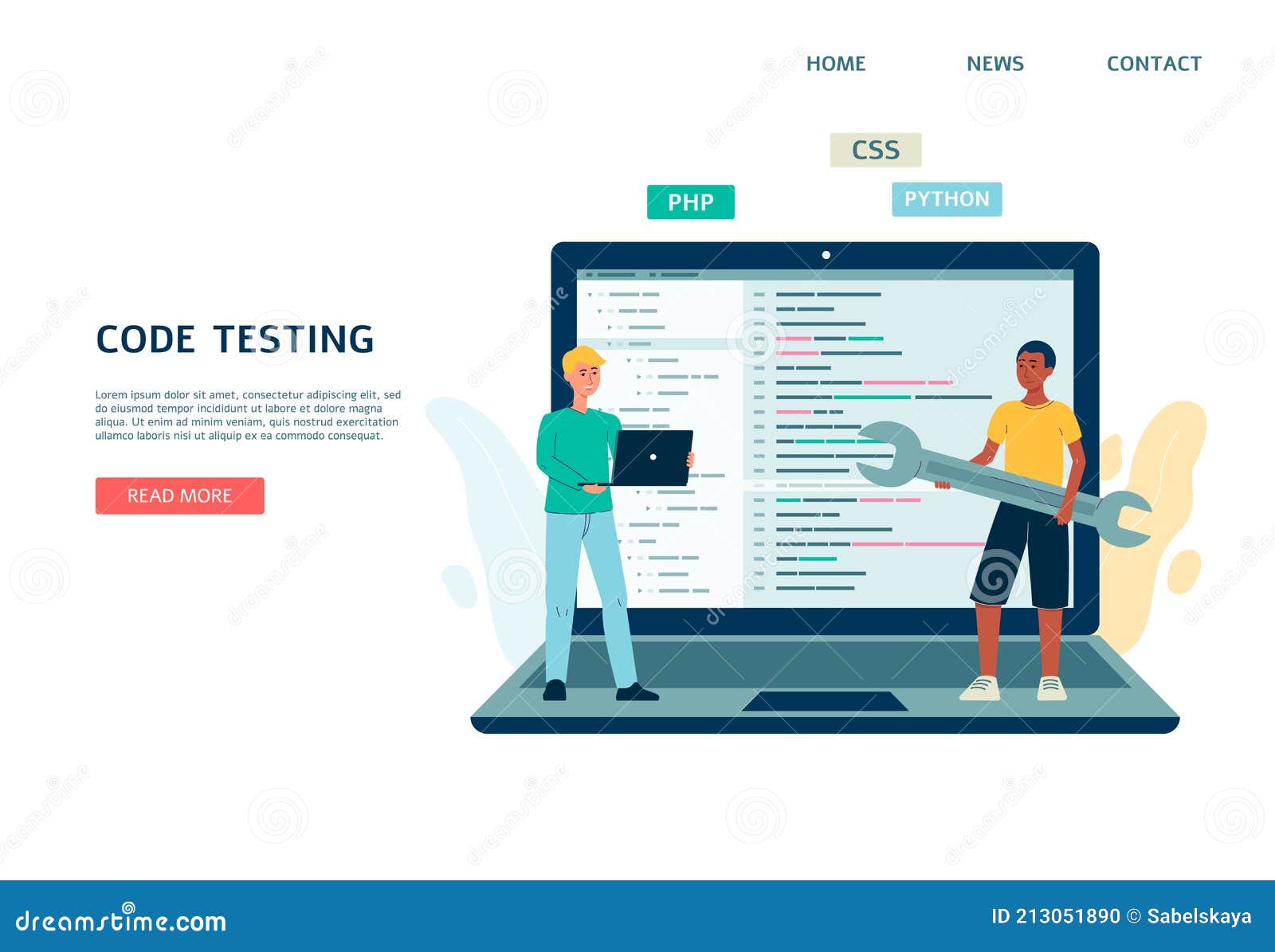 Code Testing Programming Debugging Application A Vector Landing Page Template Stock Vector