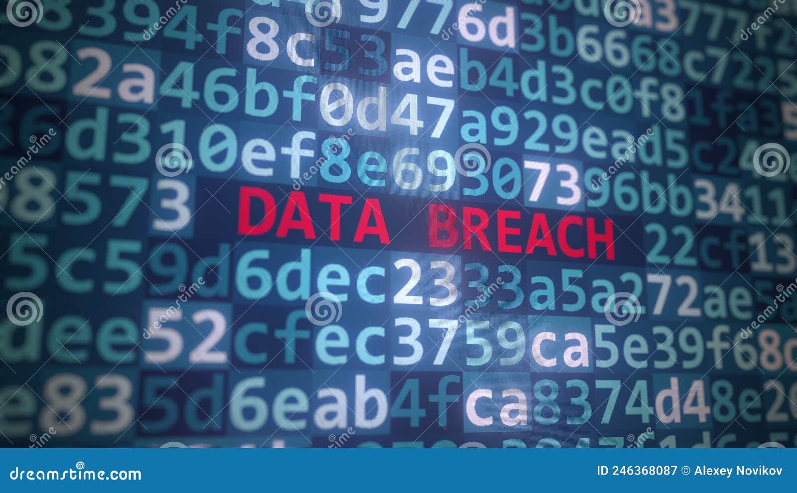 DATA BREACH Text and Source Code on the Computer Monitor, 3D Rendering Stock Illustration ...