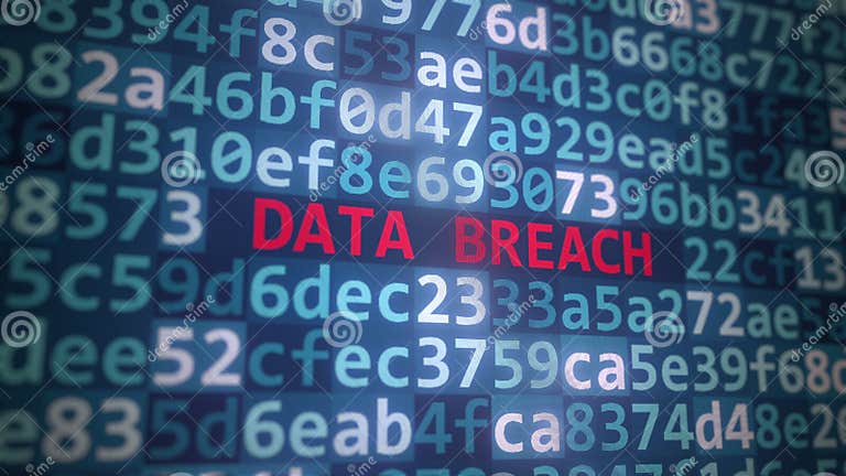 DATA BREACH Text and Source Code on the Computer Monitor, 3D Rendering Stock Illustration ...