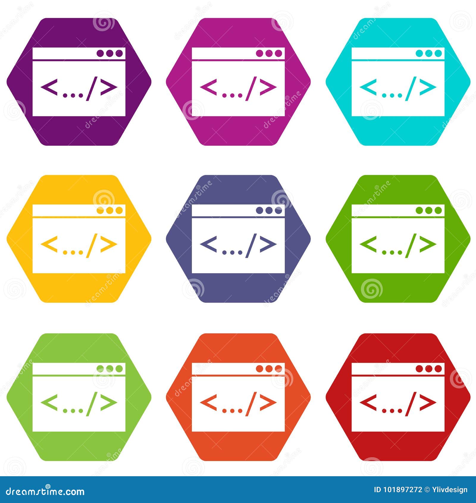 Code Window Icon Set Color Hexahedron Stock Vector - Illustration of ...