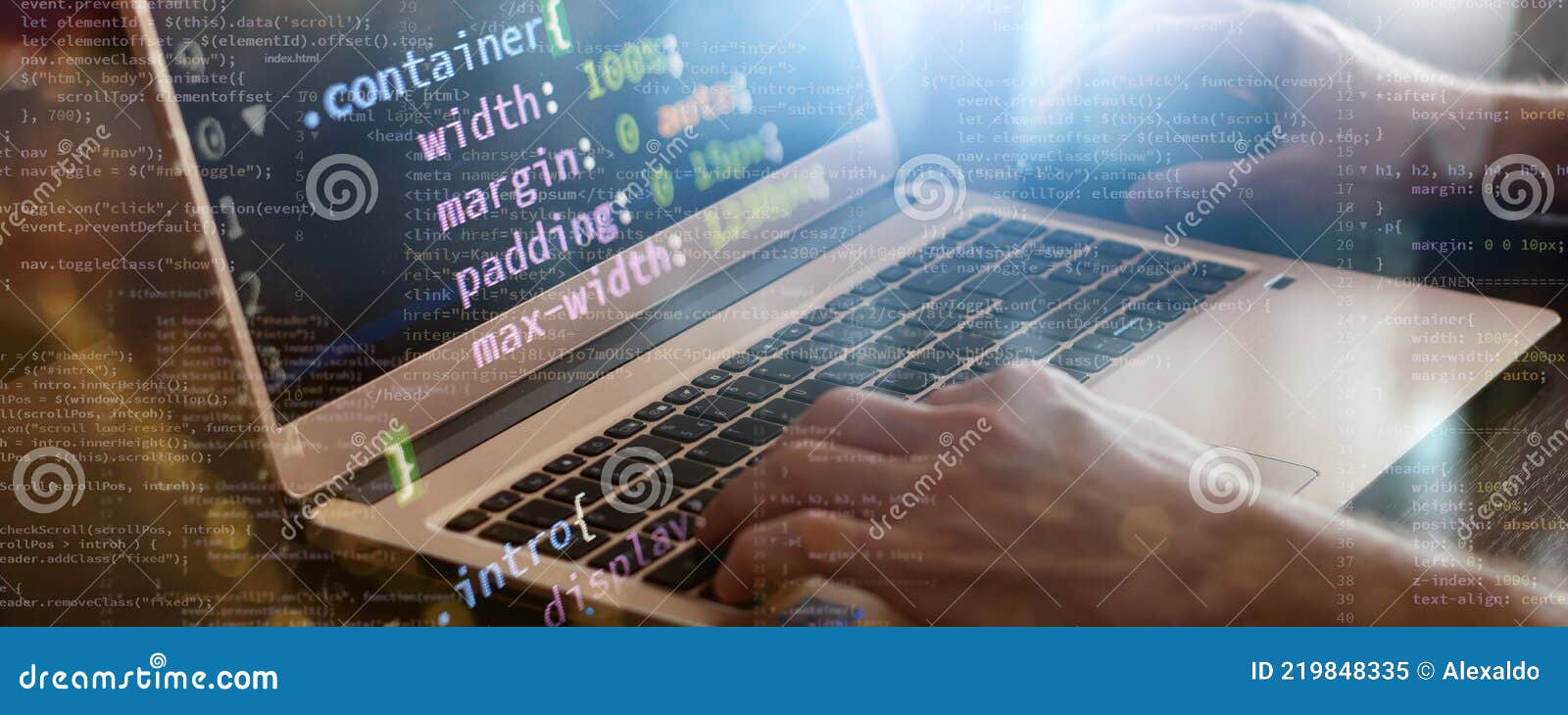 Code Writing on Laptop Banner Stock Image - Image of language, enter ...