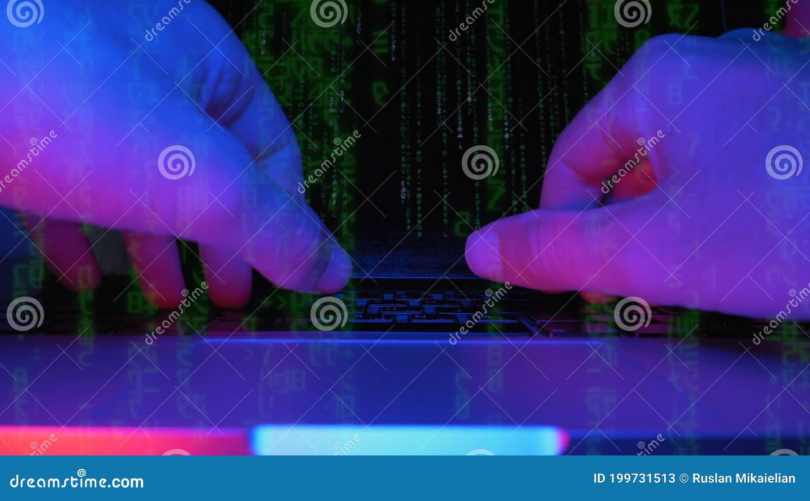 Coder Hacker Is Testing Virus Security System In Dark Working Room
