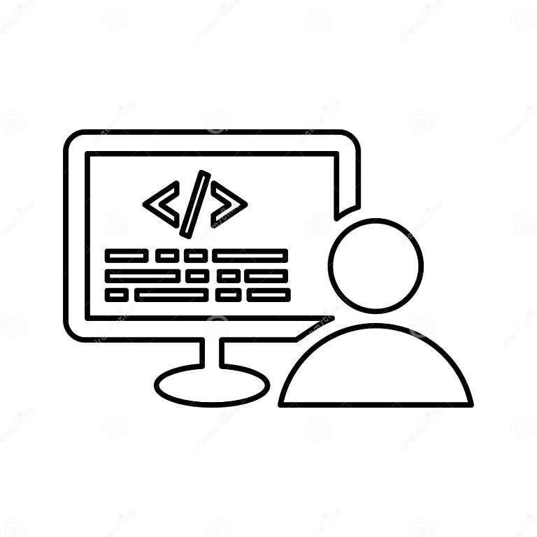 Coder, Programmer Line Icon. Outline Vector Stock Illustration ...