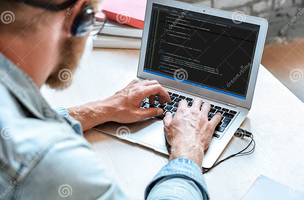 It Coder Programmer Use Laptop Computer Typing Coding On Notebook 7398