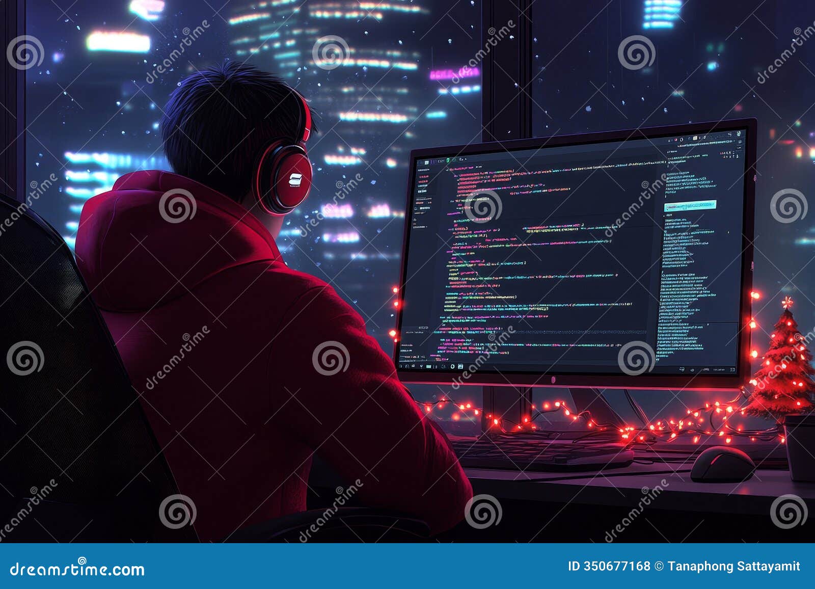 Coders Christmas Night a Programmer Works Late into the Night Coding a ...