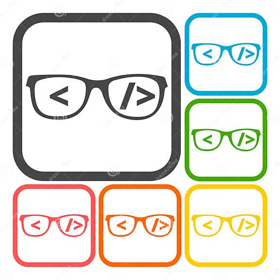 Coder Sign Icon, Glasses Icon, Programmer Symbol Set Stock Vector ...