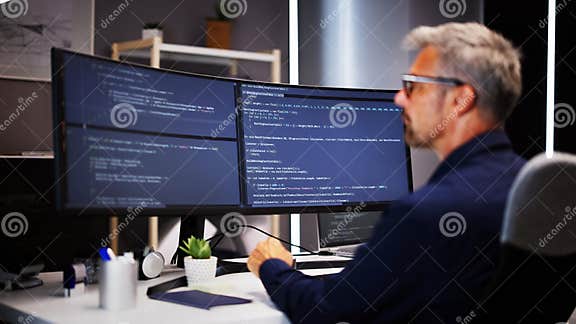 Coder Using Computer At Desk Stock Image Image Of Multiple Mature 9350