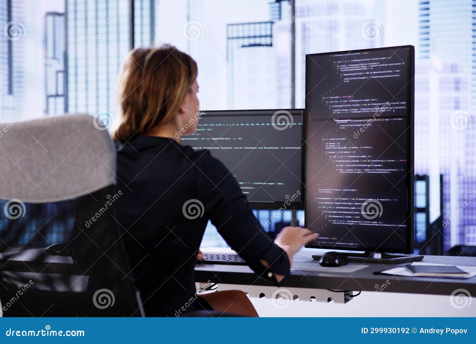 Coder Using Computer at Desk Stock Photo - Image of girl, coder: 299930192