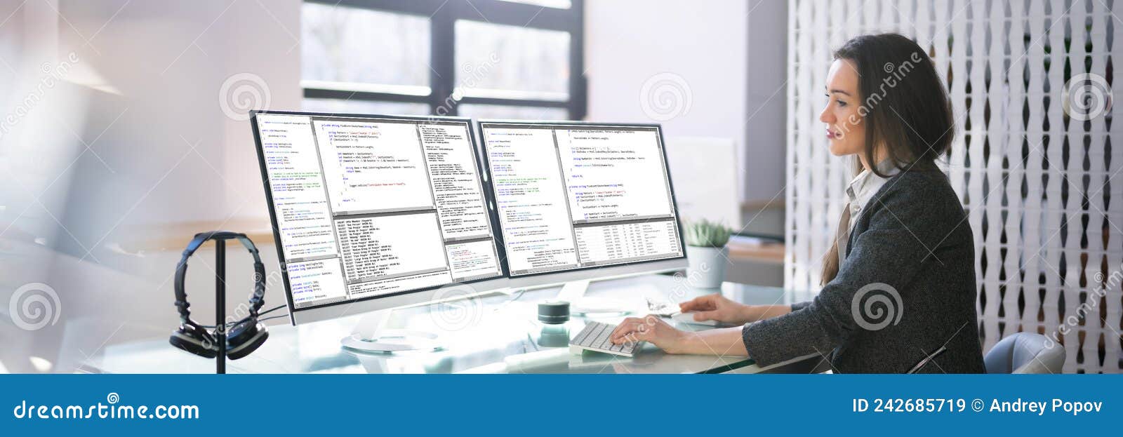 Coder Using Multiple Computer Screens Stock Image - Image of copy, back ... Coder Using Multiple Computer Screens Stock Image - Image of copy, back ...