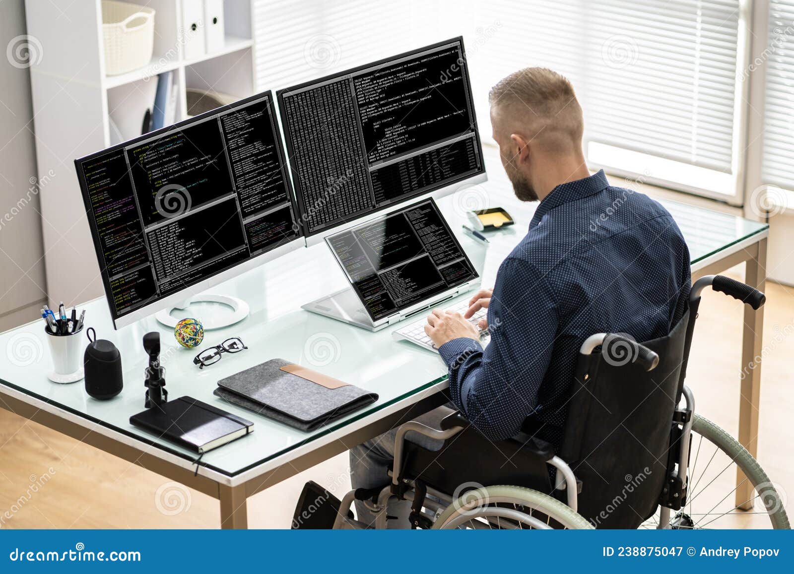 Coder In Wheelchair Using Computer Stock Image Image Of Back Male 238875047