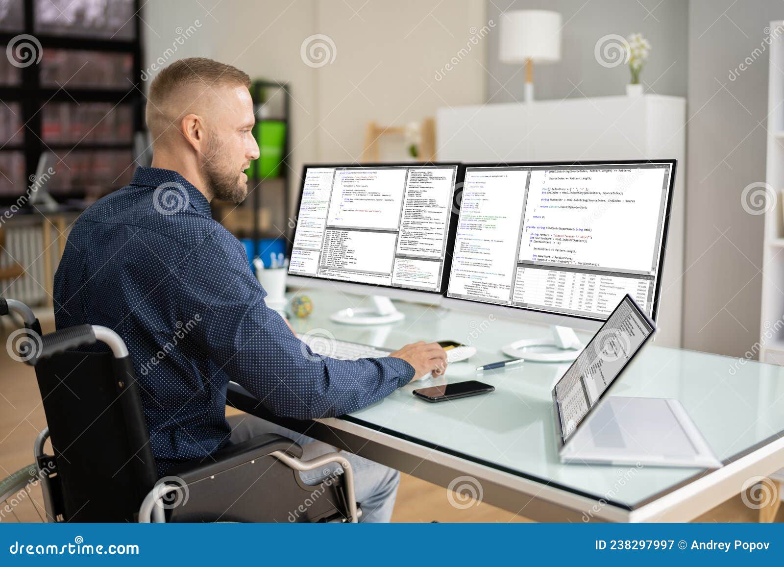 Coder in Wheelchair Using Computer Stock Image - Image of hybrid, desktop: 238297997